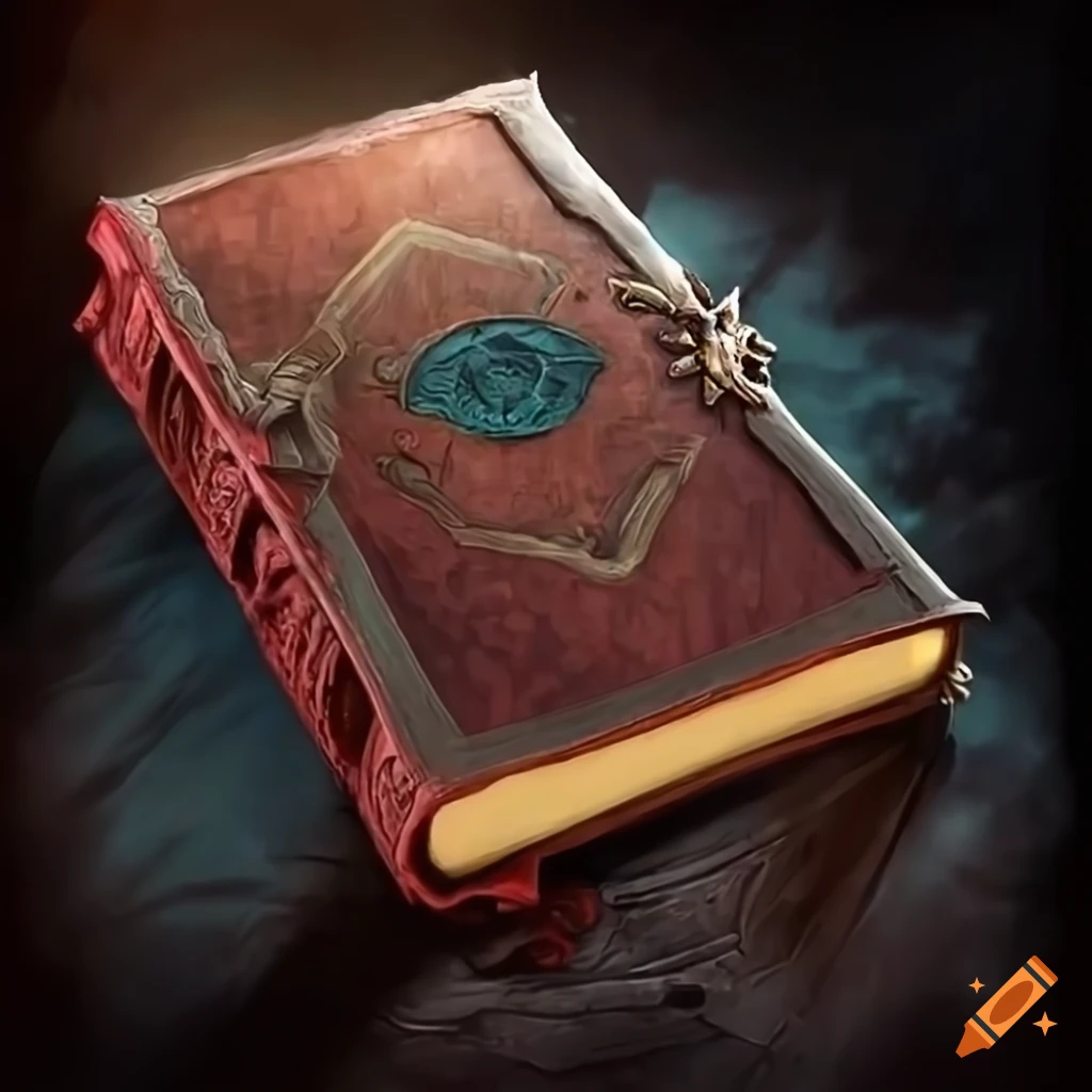 Illustration of a fantasy grimoire book on Craiyon