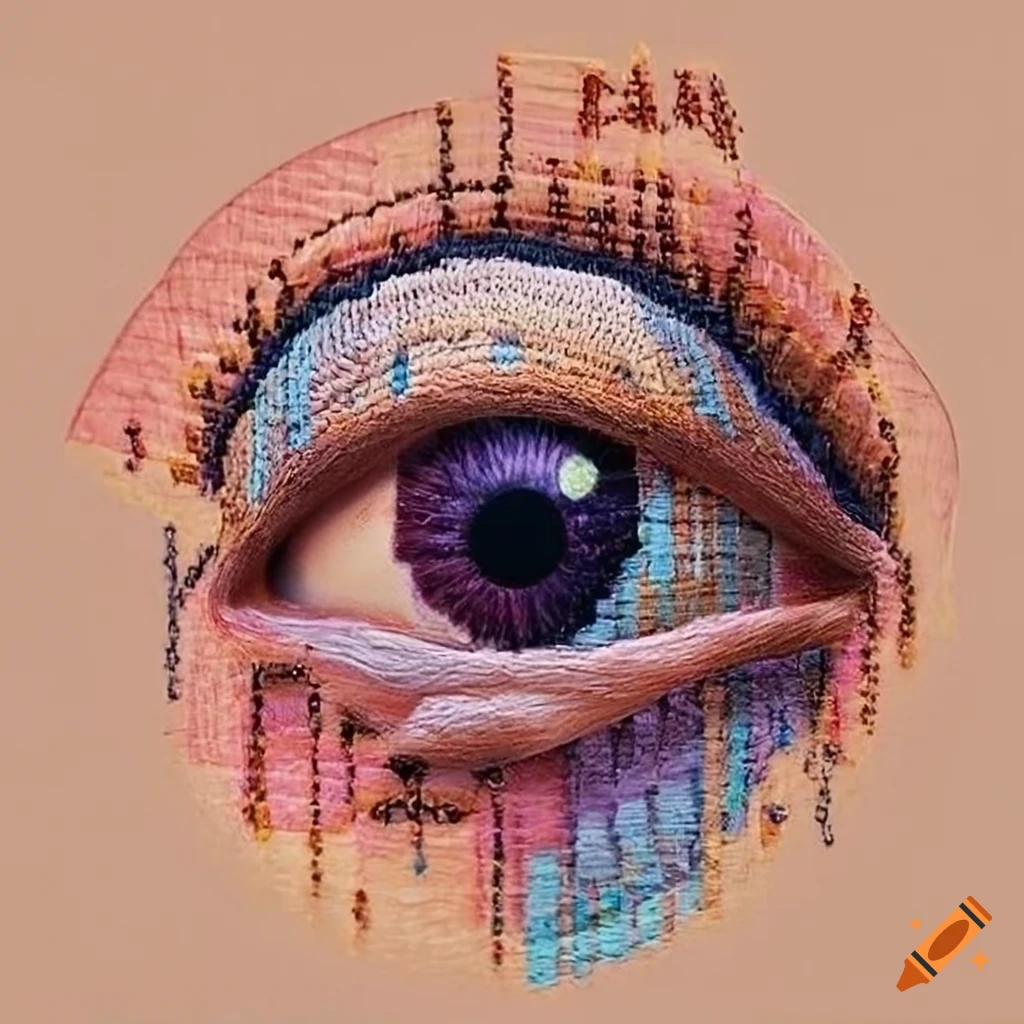 Intricately stitched eye icon on Craiyon