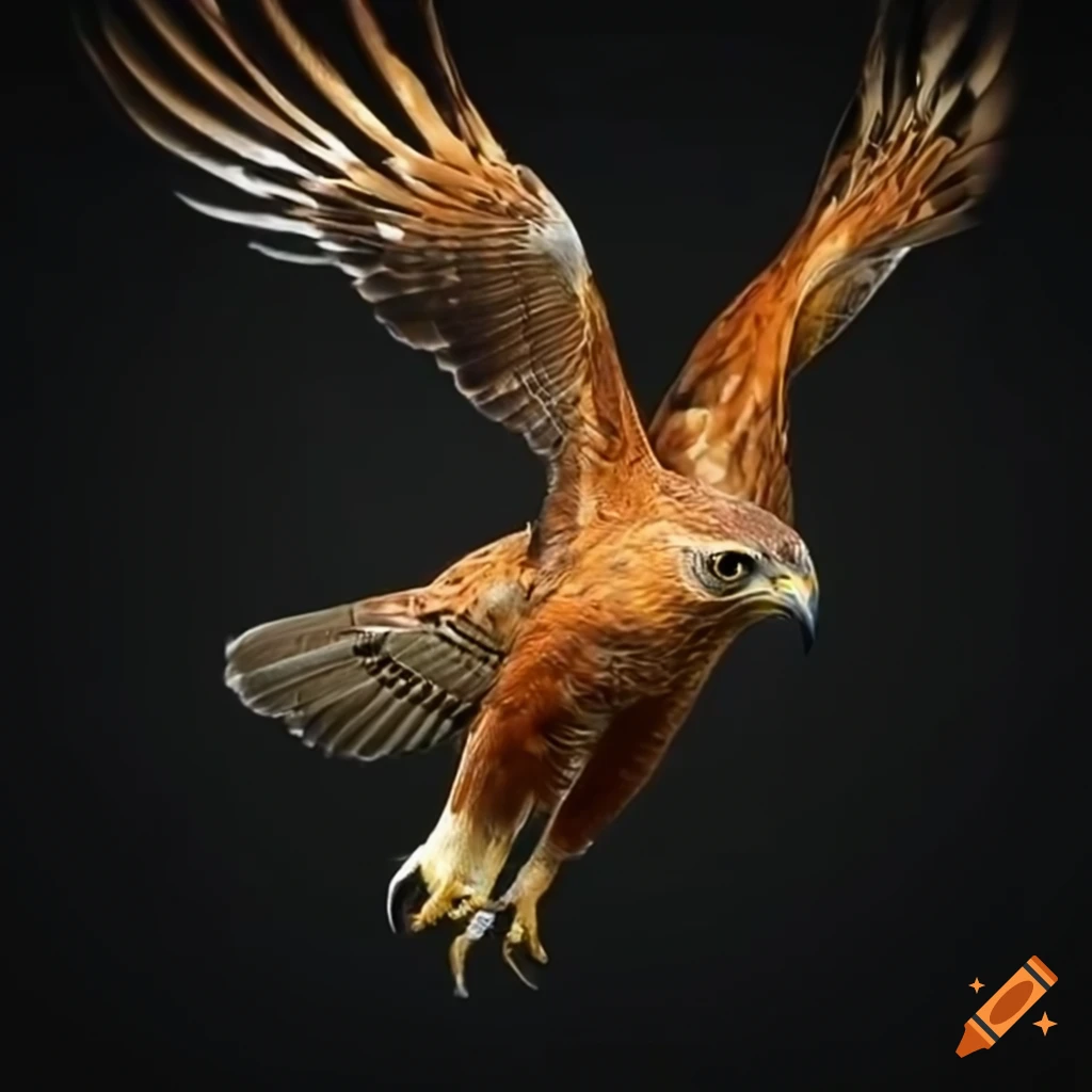 Golden hawk in a dramatic black backdrop