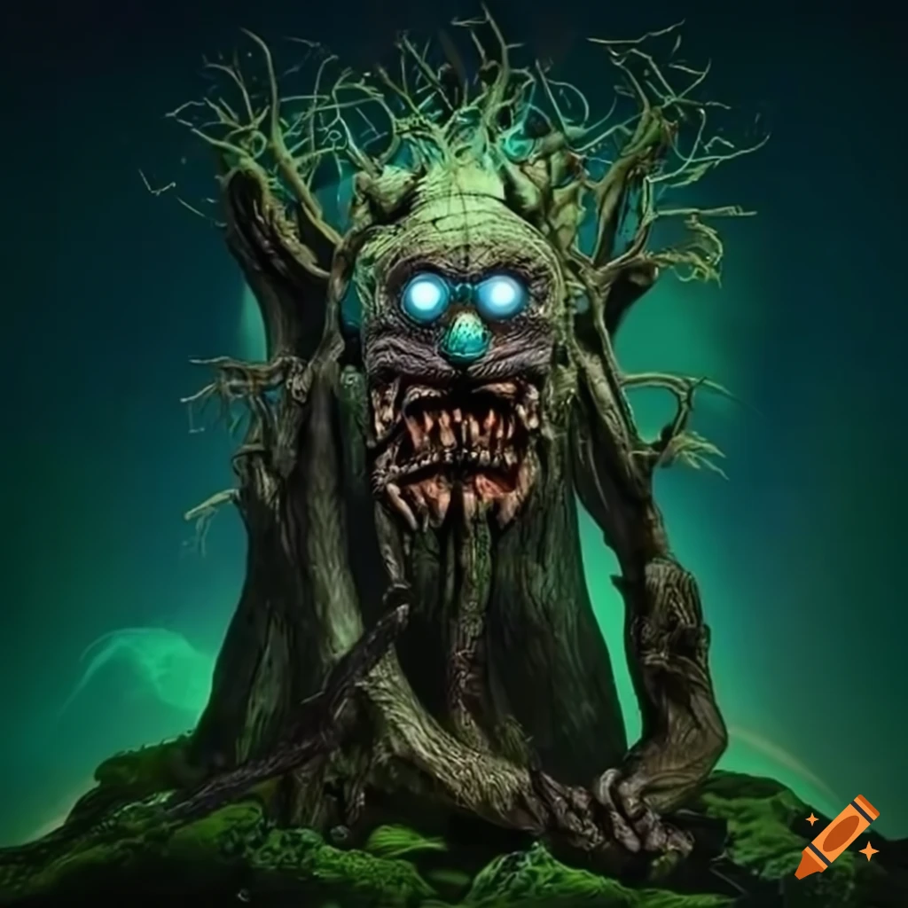 Glowing biopunk cityscape with mutant lemon fruit monsters and ...