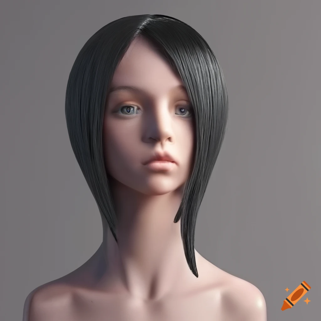 High detail product photo of a black wig