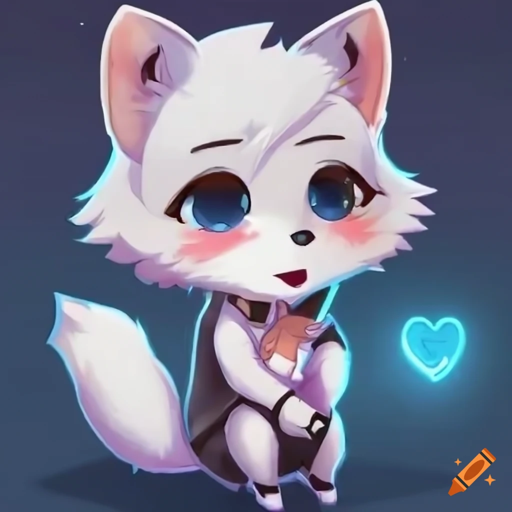 Chibi white fox with heart in arm emotes on Craiyon
