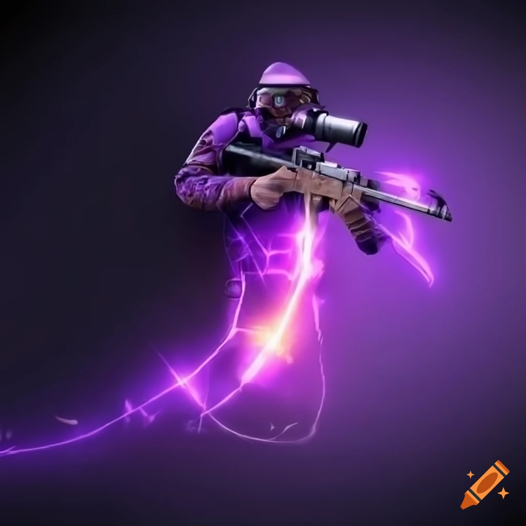 Sniper with purple and yellow portals, black background on Craiyon