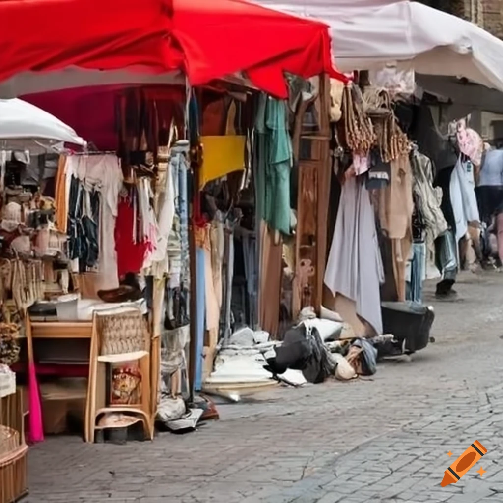 Street market display of various items on Craiyon