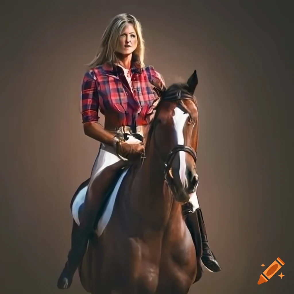 Hyperrealistic photo of Jennifer Aniston as a horse rider on Craiyon