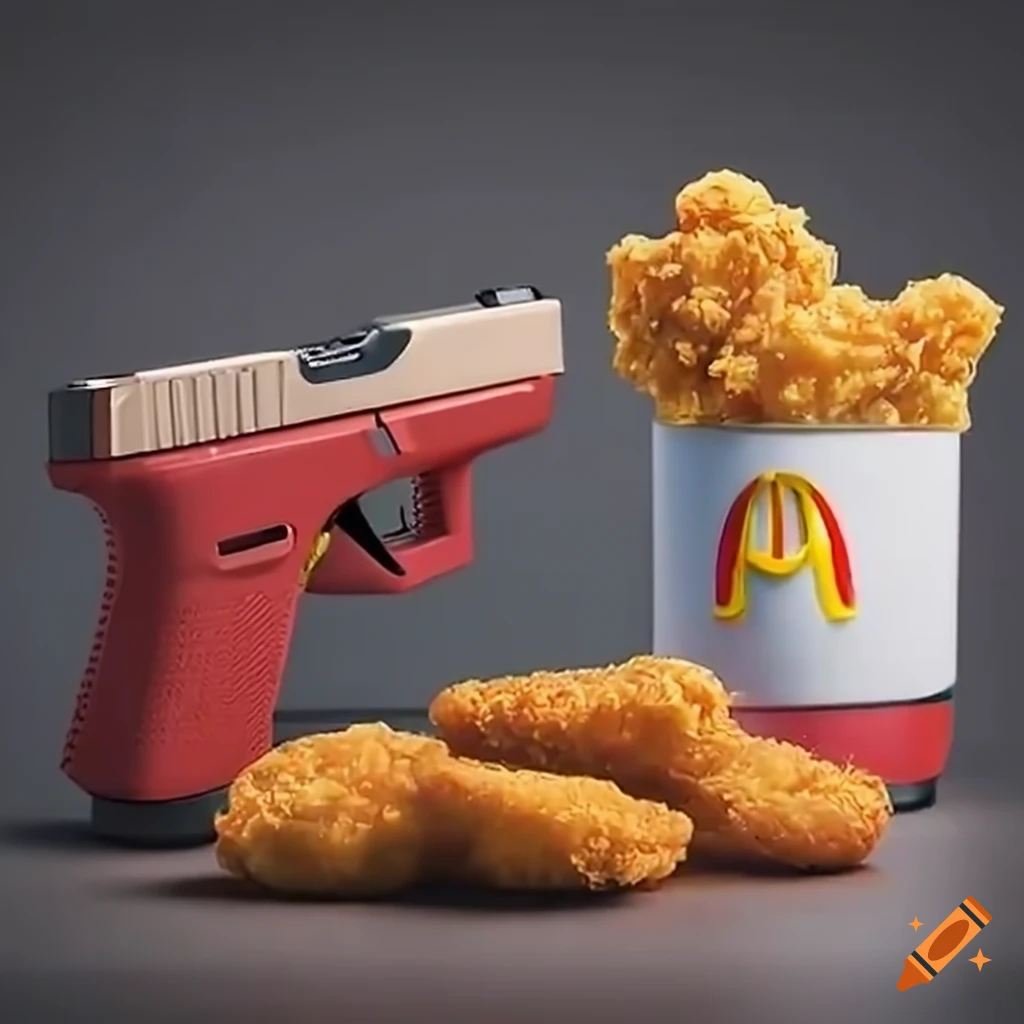 Satirical image of a branded glock with chicken nuggets on Craiyon