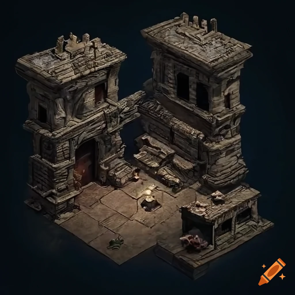 Intricate isometric concept art for a RPG game on Craiyon