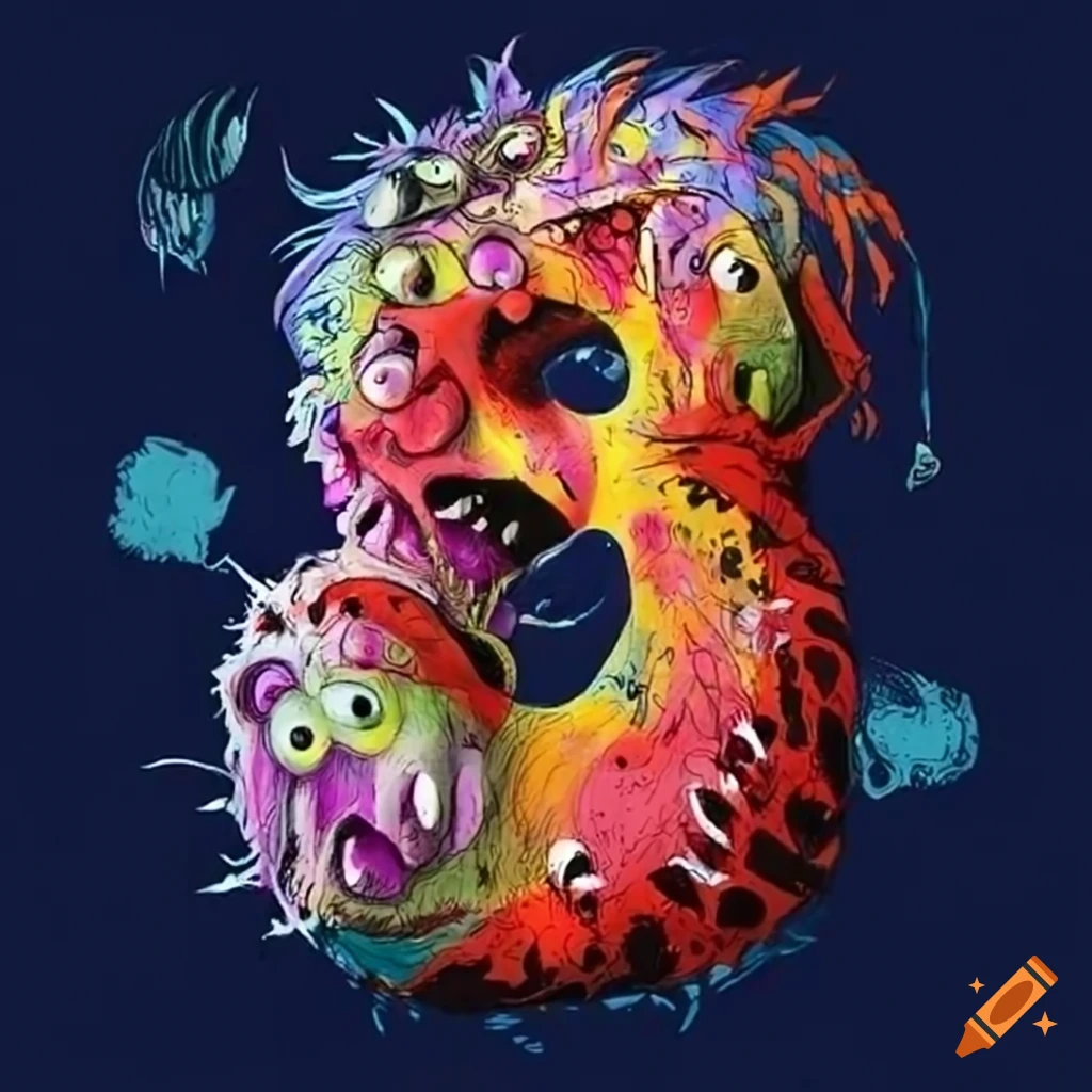 Ink drawing of a playful monster muppet alphabet