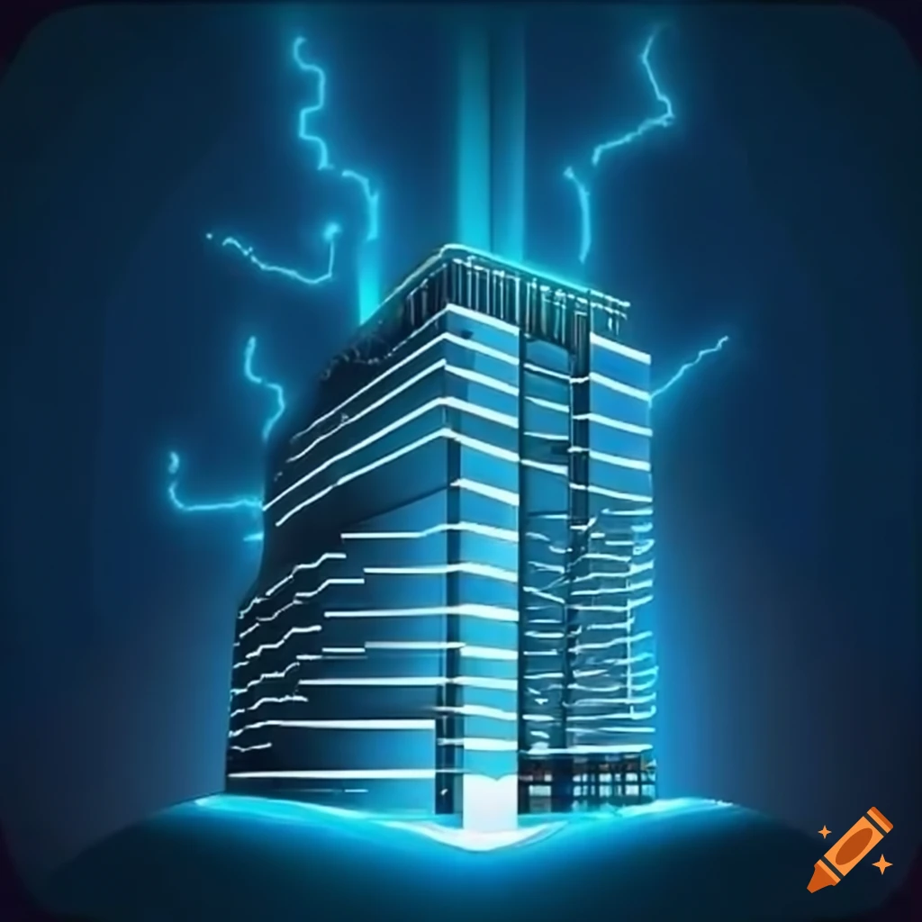 Intelligent building with simulated storm on Craiyon