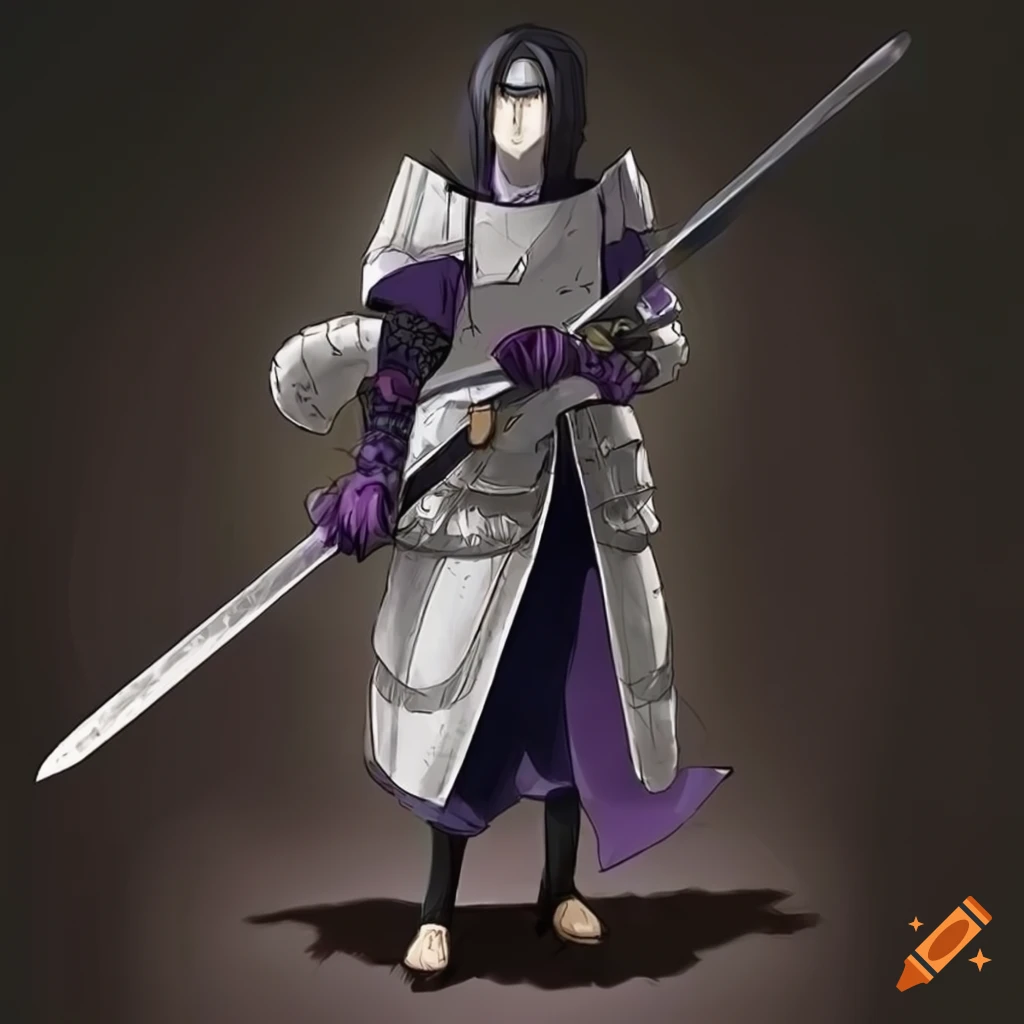 Character fusion of Musashi and Orochimaru in German knight armor on Craiyon