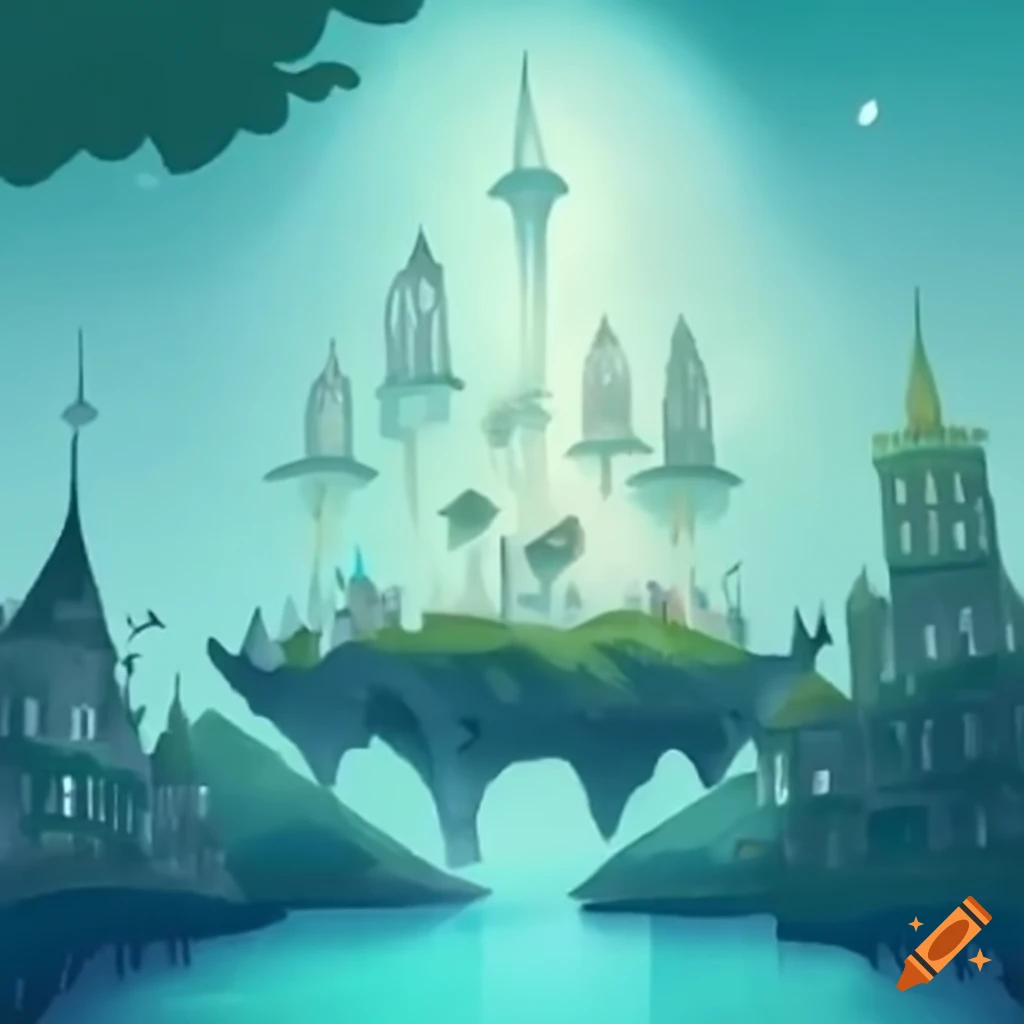 Illustration of a floating white elf city