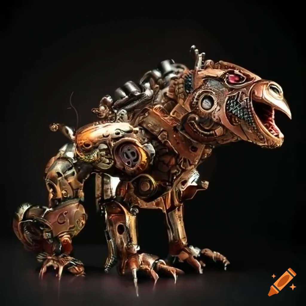 Metallic steampunk robot komodo dragon with glowing eyes on Craiyon
