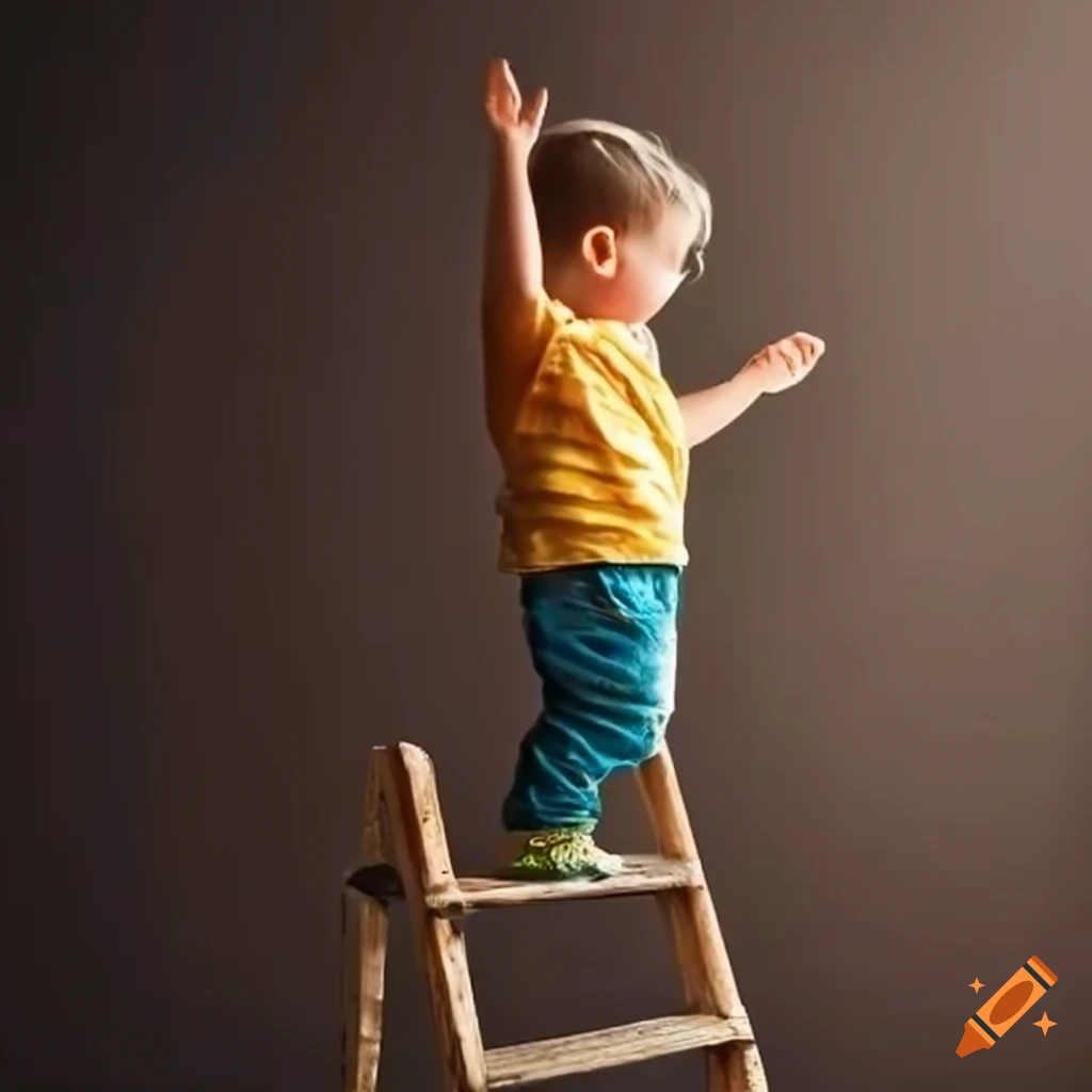 Child standing on a ladder