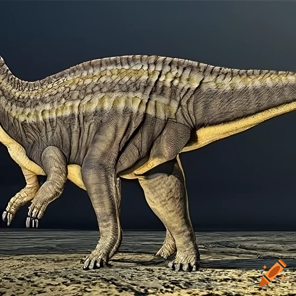 Colorful hadrosaurus dinosaur in warm morning light on Craiyon