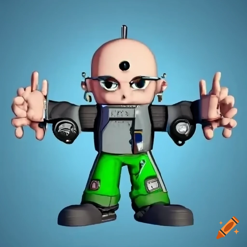 Bald young man with piercings in Jet Set Radio style on Craiyon