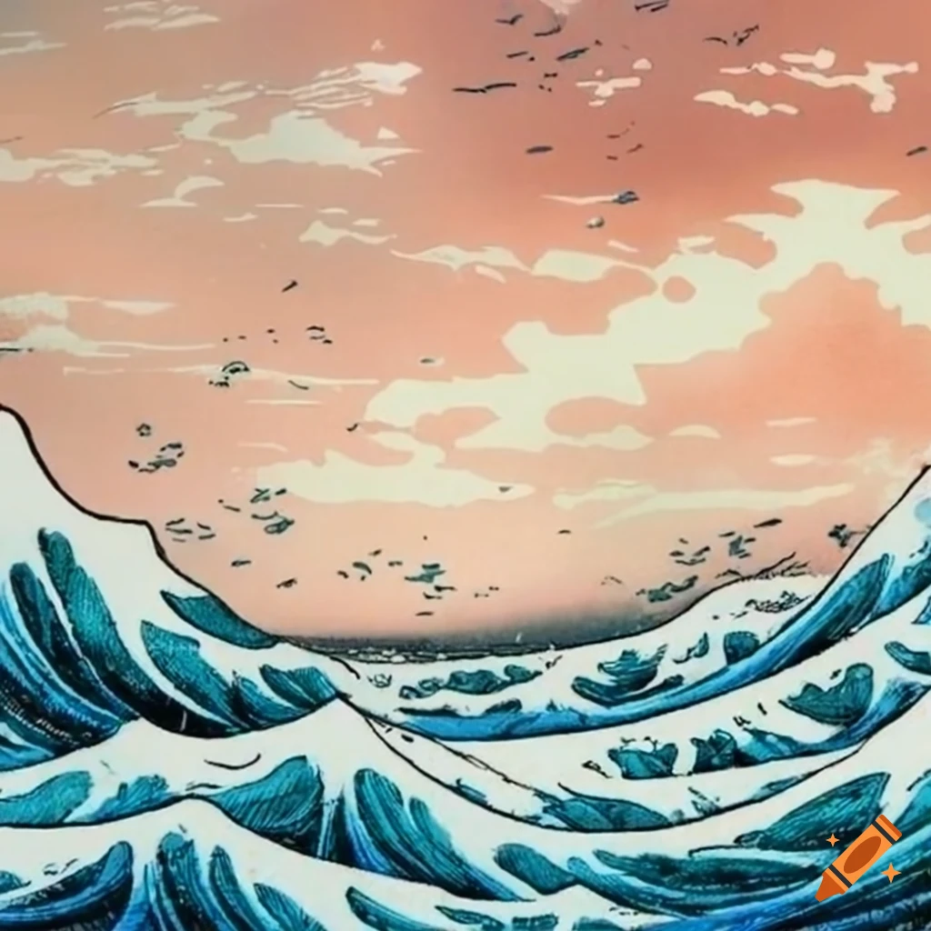 Manga-style waves with fine lines