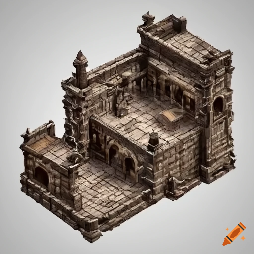 Arched gray stone graveyard entrance gate rpg tile isometric high ...