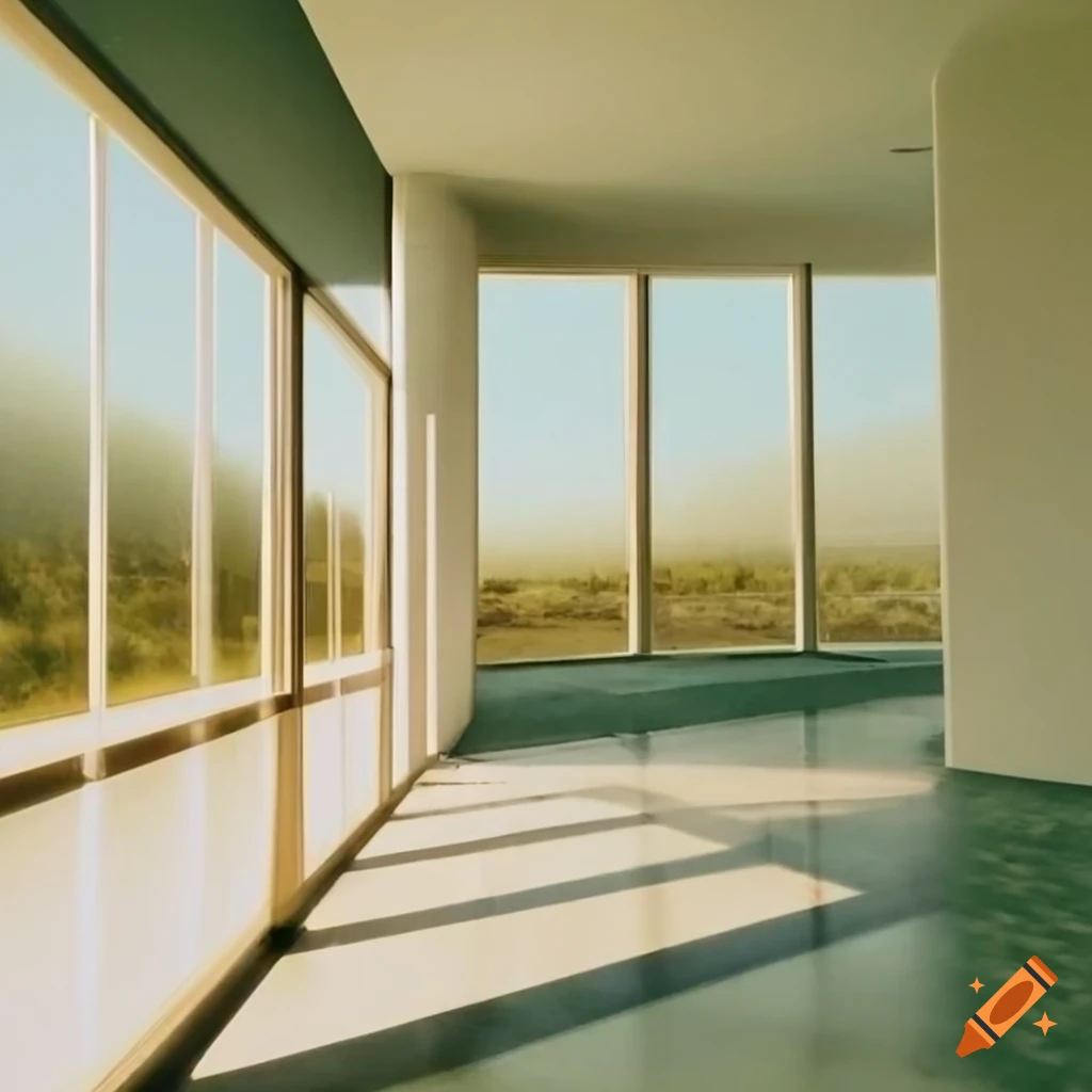 Interior shot of farnsworth house in a liminal space on Craiyon