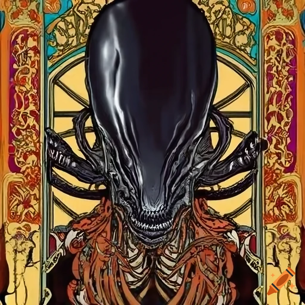 Artwork inspired by the xenomorph from the gaiger alien movie on Craiyon