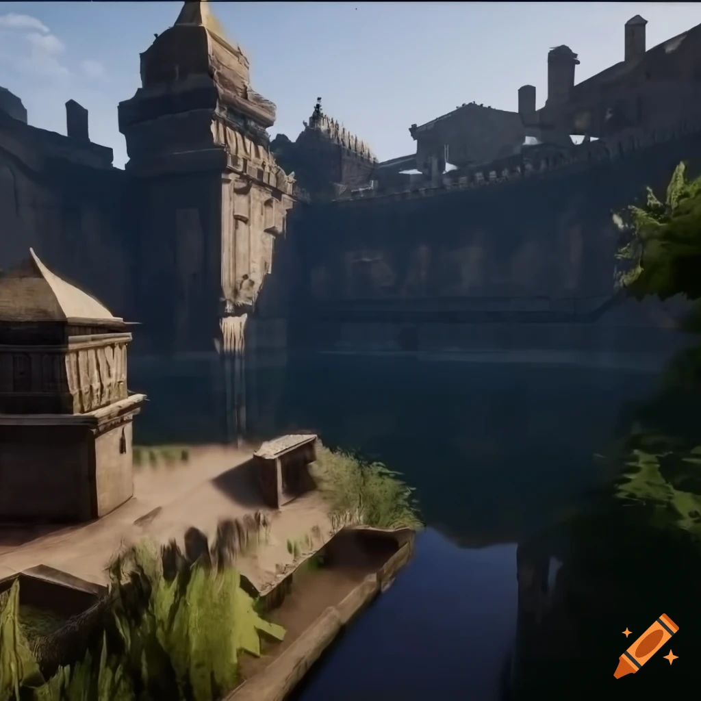 Aerial view of an etruscan city in unreal engine 5 on Craiyon