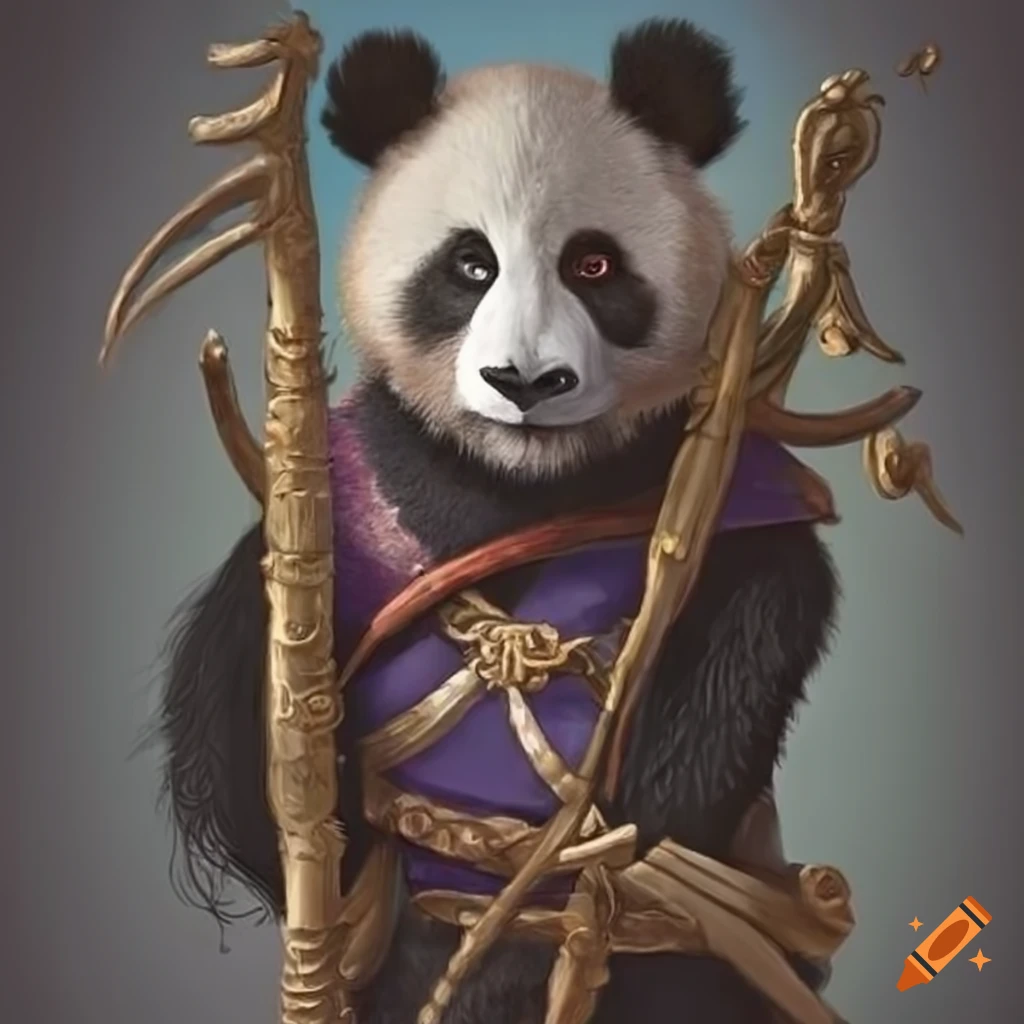 Legendary panda-human artisan blacksmith using fists on Craiyon