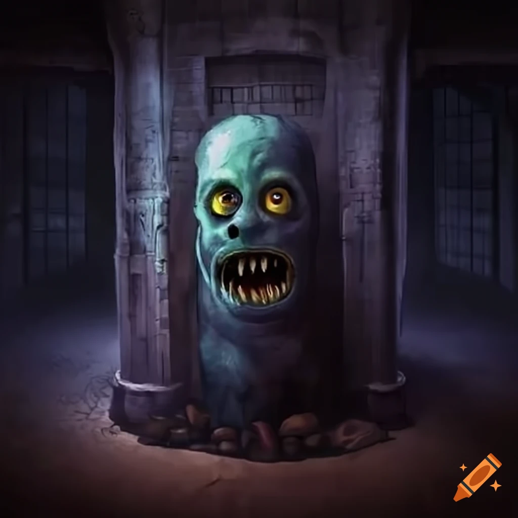 Concept art of a prison cell with monsters on Craiyon