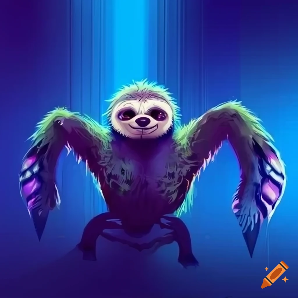 Futuristic cyber style illustration of a sloth on Craiyon