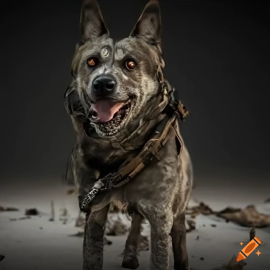 Dog in post apocalyptic wasteland on Craiyon