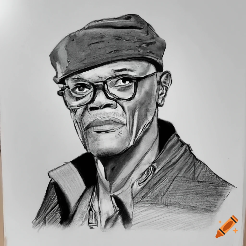Black and white sketch of samuel l. jackson on Craiyon