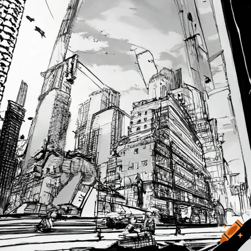 Detailed sketch of a cityscape