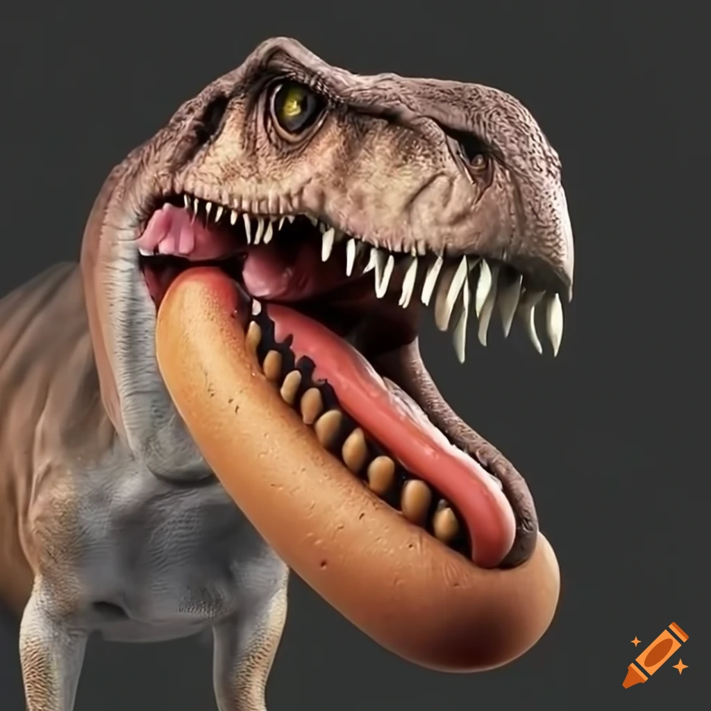 Photorealistic t-rex with a hot dog on Craiyon