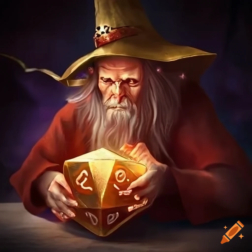 Image of a wizard casting spells with enchanted dice on Craiyon
