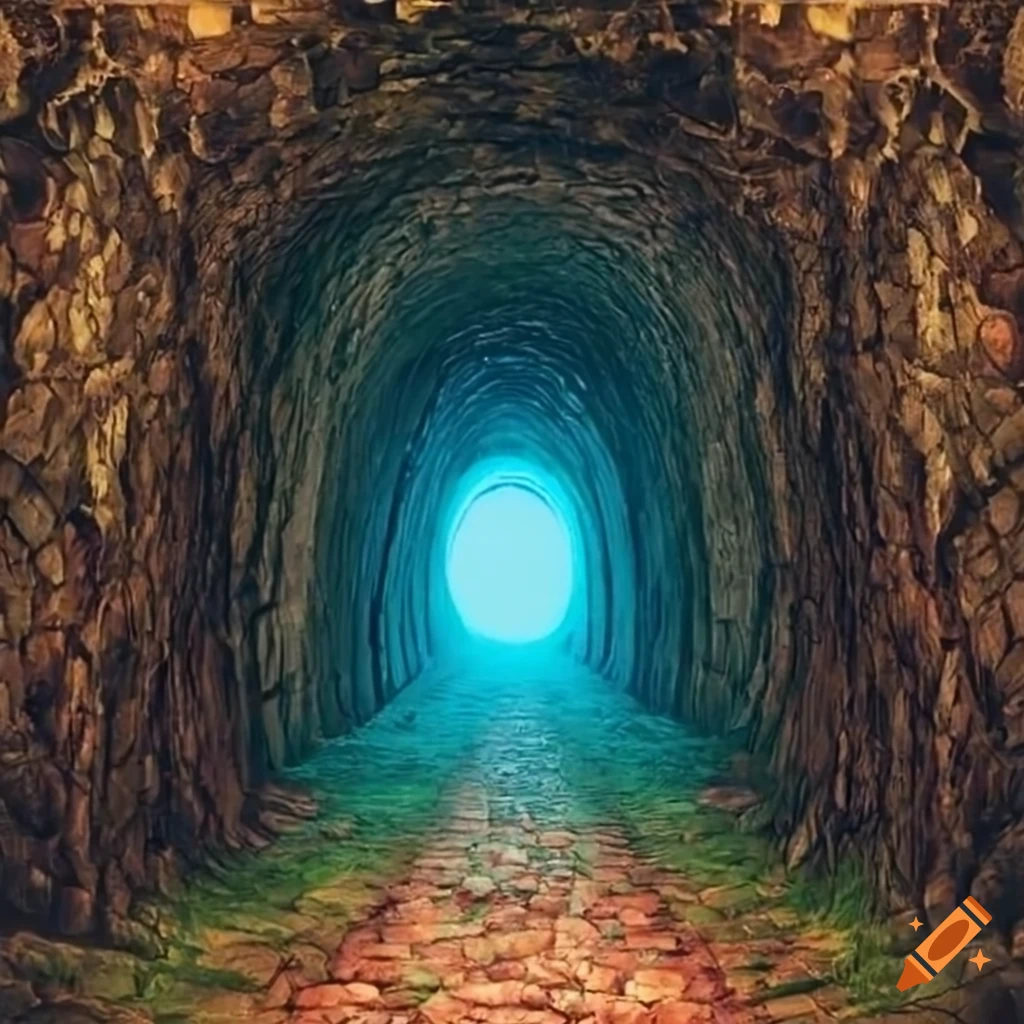 A mysterious tunnel leading to a hidden clearing on Craiyon