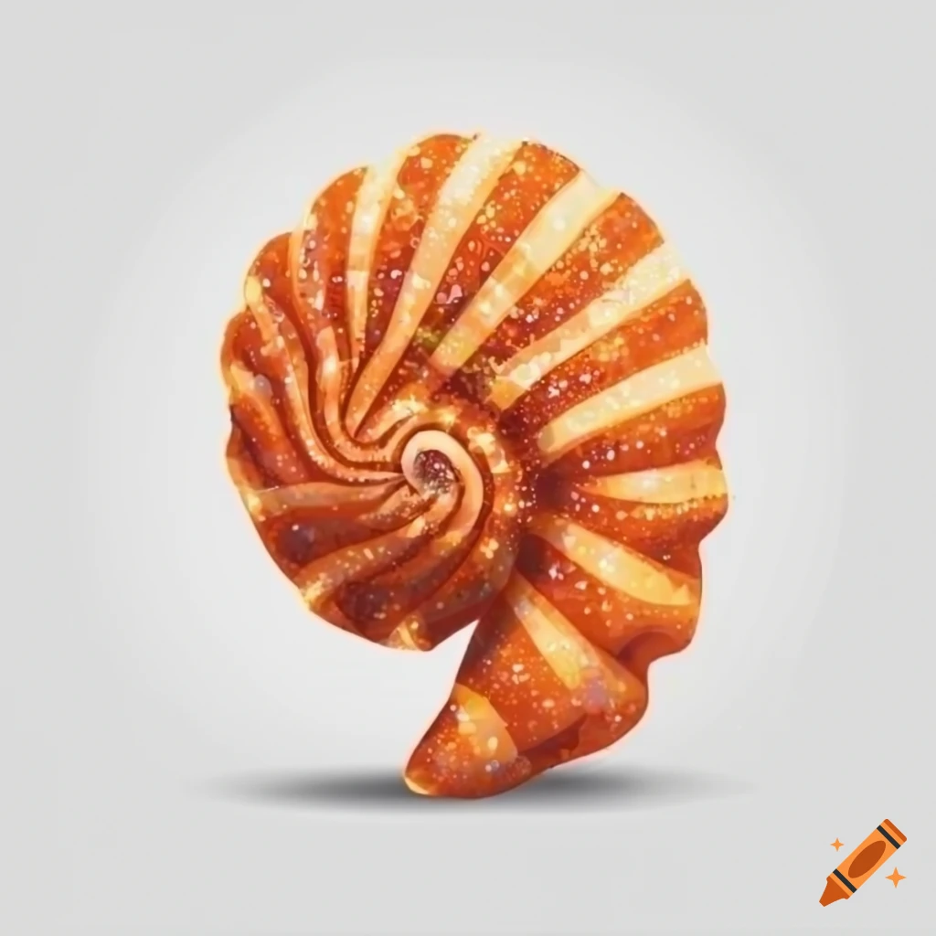 Cartoon rendering of a sparkling orange seashell on Craiyon