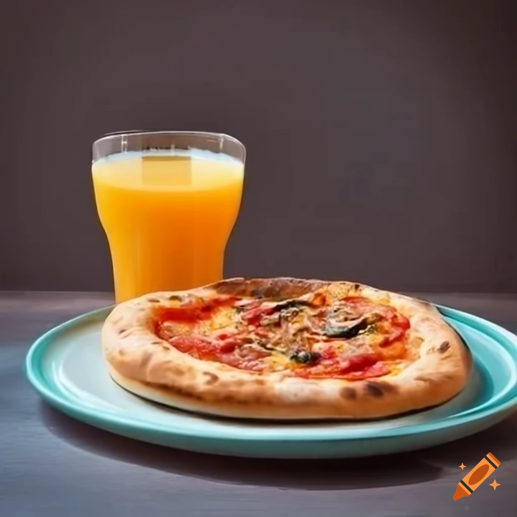 Delicious pizza with a glass of juice on Craiyon