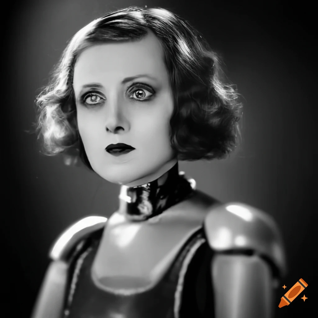 Serious-faced retro expressionist robot woman on Craiyon