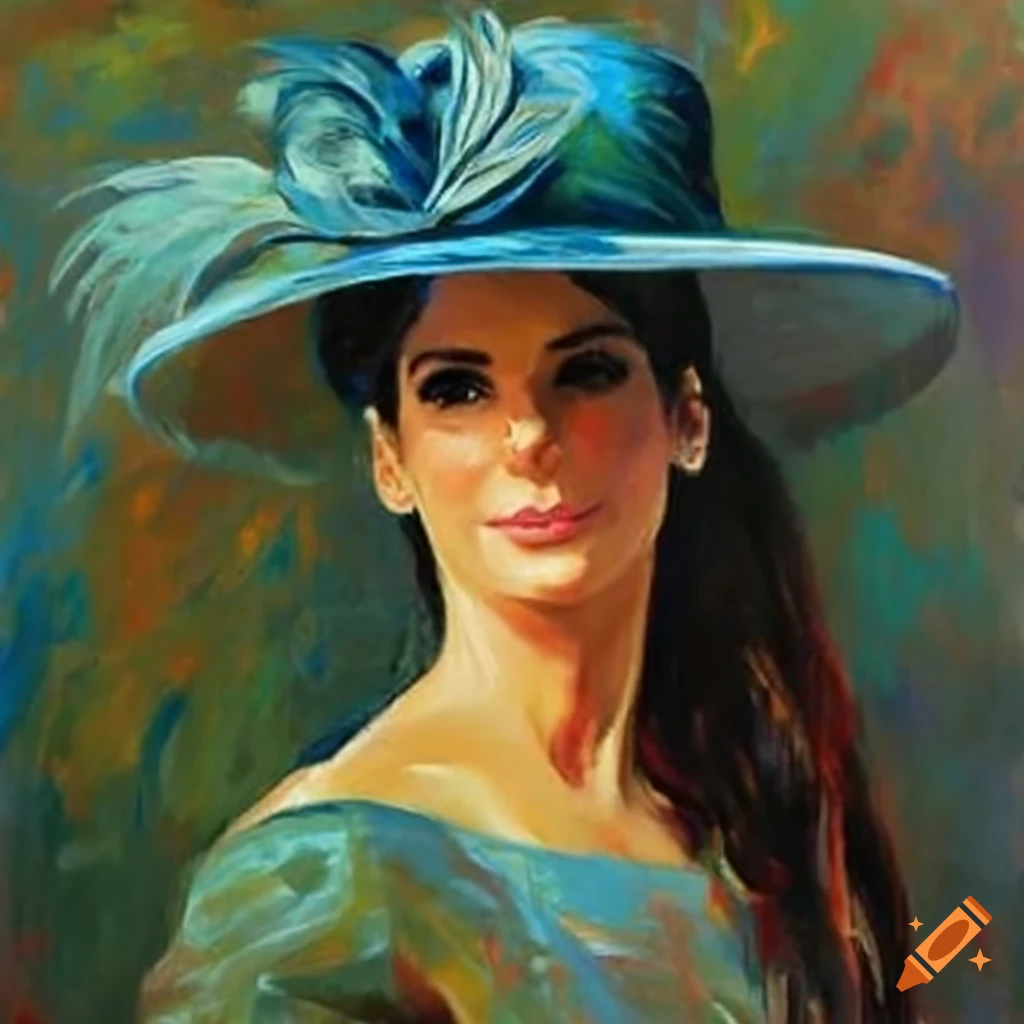 Impressionist painting of sandra bullock with a hat on Craiyon