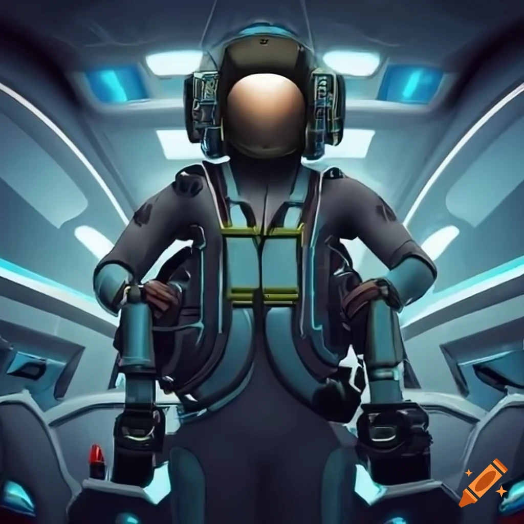 Futuristic cockpit with a human pilot on Craiyon