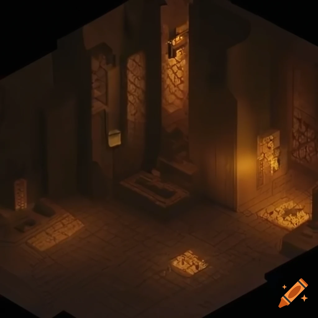 Intricate isometric concept art of a modular dnd rpg adventure map on ...