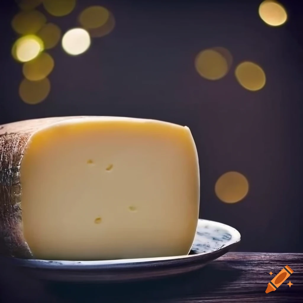 Plate of Roman pecorino cheese on a black wooden table on Craiyon