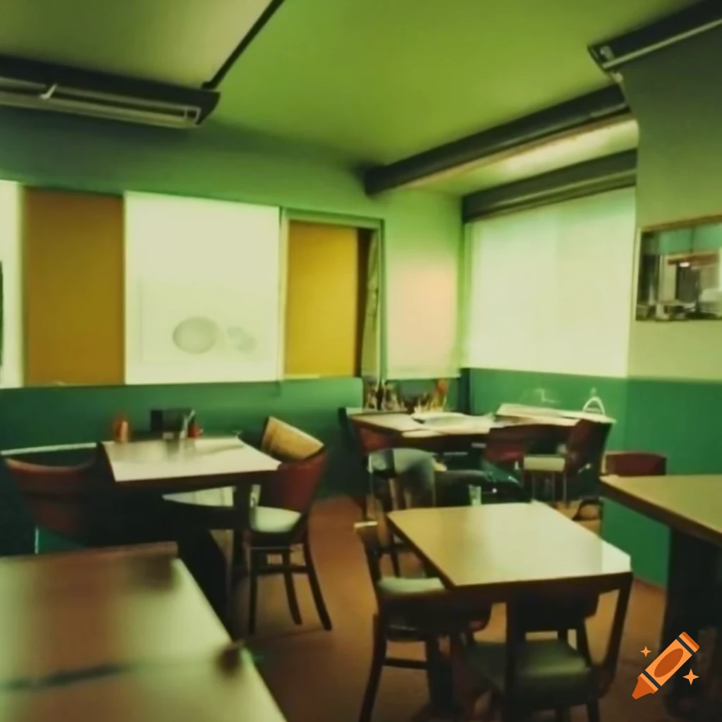 Polaroid photo of an empty restaurant at sunset