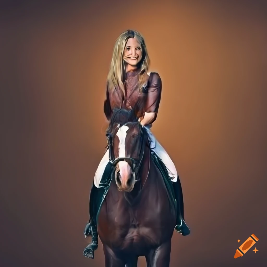 Hyperrealistic photo of Jennifer Aniston as a horse-rider on Craiyon