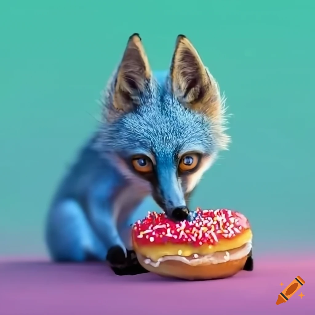 Blue fox eating a donut
