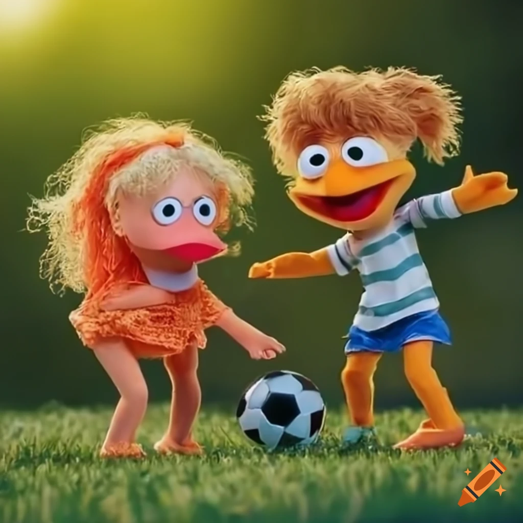 Muppet ducks playing with doll and soccer on Craiyon Muppet ducks playing with doll and soccer on Craiyon