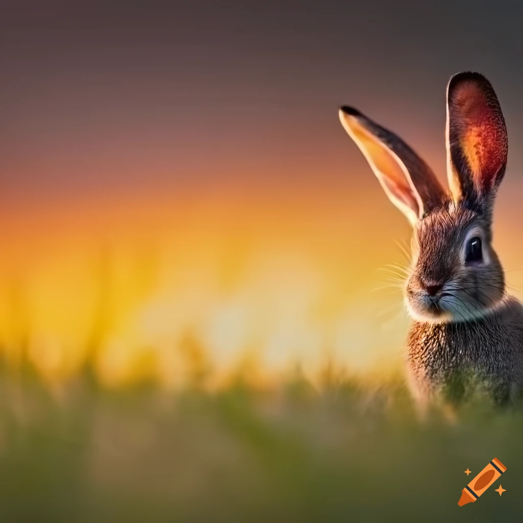 Sunset photo with rabbits on grass for corporate website on Craiyon