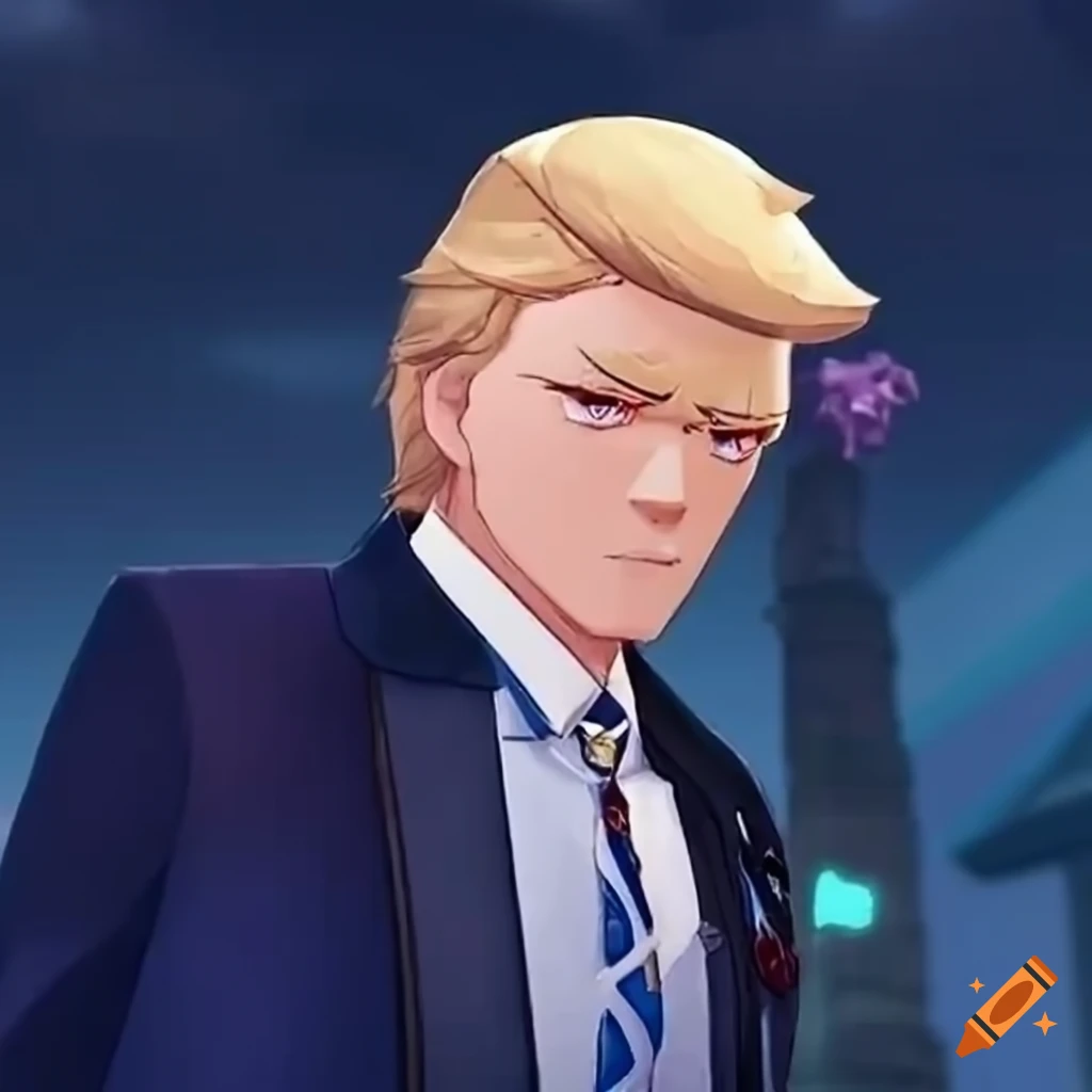 Crossover meme of Donald Trump in Genshin Impact on Craiyon