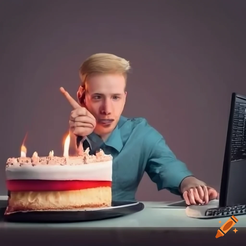 Man celebrating at an office desk on Craiyon