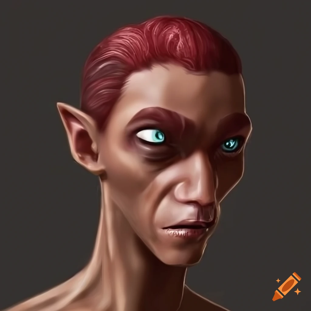 Digital art of a brown-skinned alien humanoid with maroon hair on Craiyon