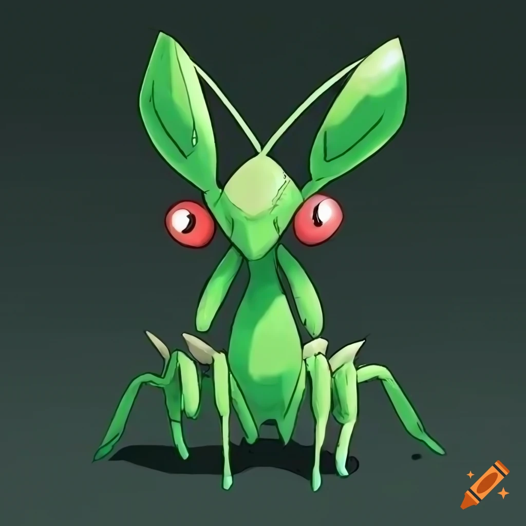 Image of a grass type mantis Pokémon on Craiyon