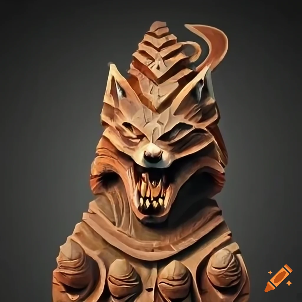 Detailed ebony ivory carving with moth werewolf motif on Craiyon